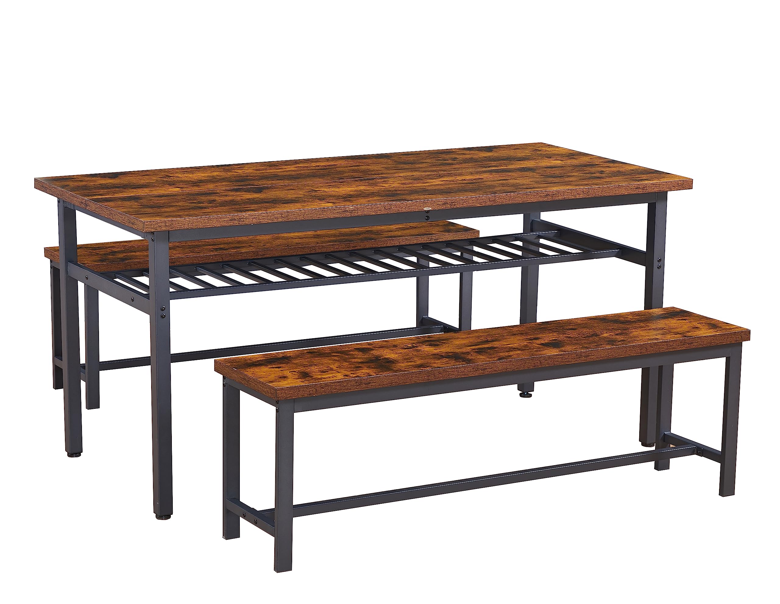 LIADTOP 3-Piece 67" Oversized 4-8 People, Set with 2 Benches,Space Saving Dinette with Chairs Metal Frame&MDF Board Dining Room Table for Kitchen,Rustic Brown