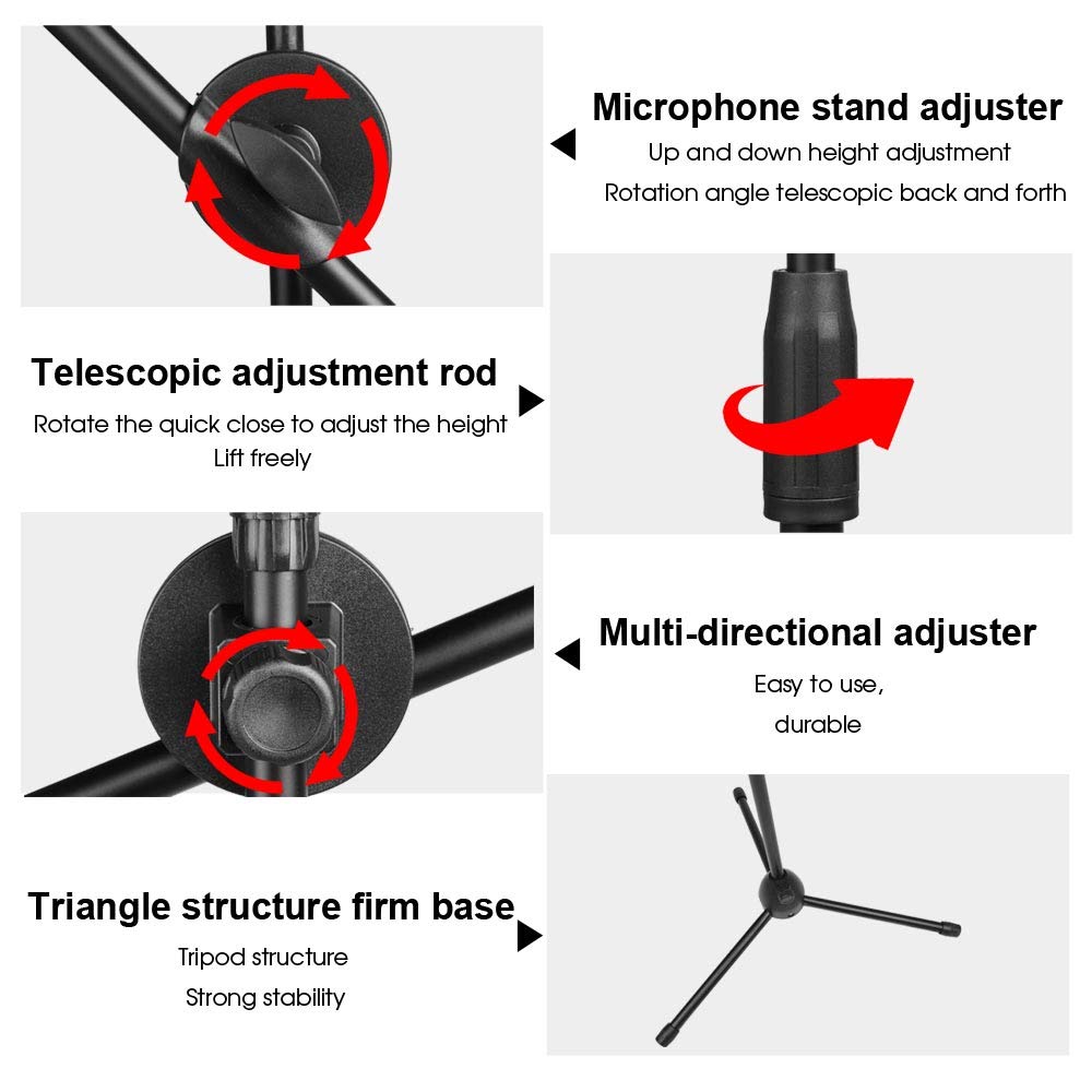 Mr.Power Professional Adjustable Tripod Mic Microphone Boom Stand (with Tablet Mount Holder+Phone Holder)
