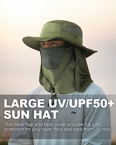 Zylioo XXL Oversized UV Sun Hats with Flaps,Big Size Boonie Hat with Drape Beach Hats with Neck Protection Sun Hat with Neck Flap