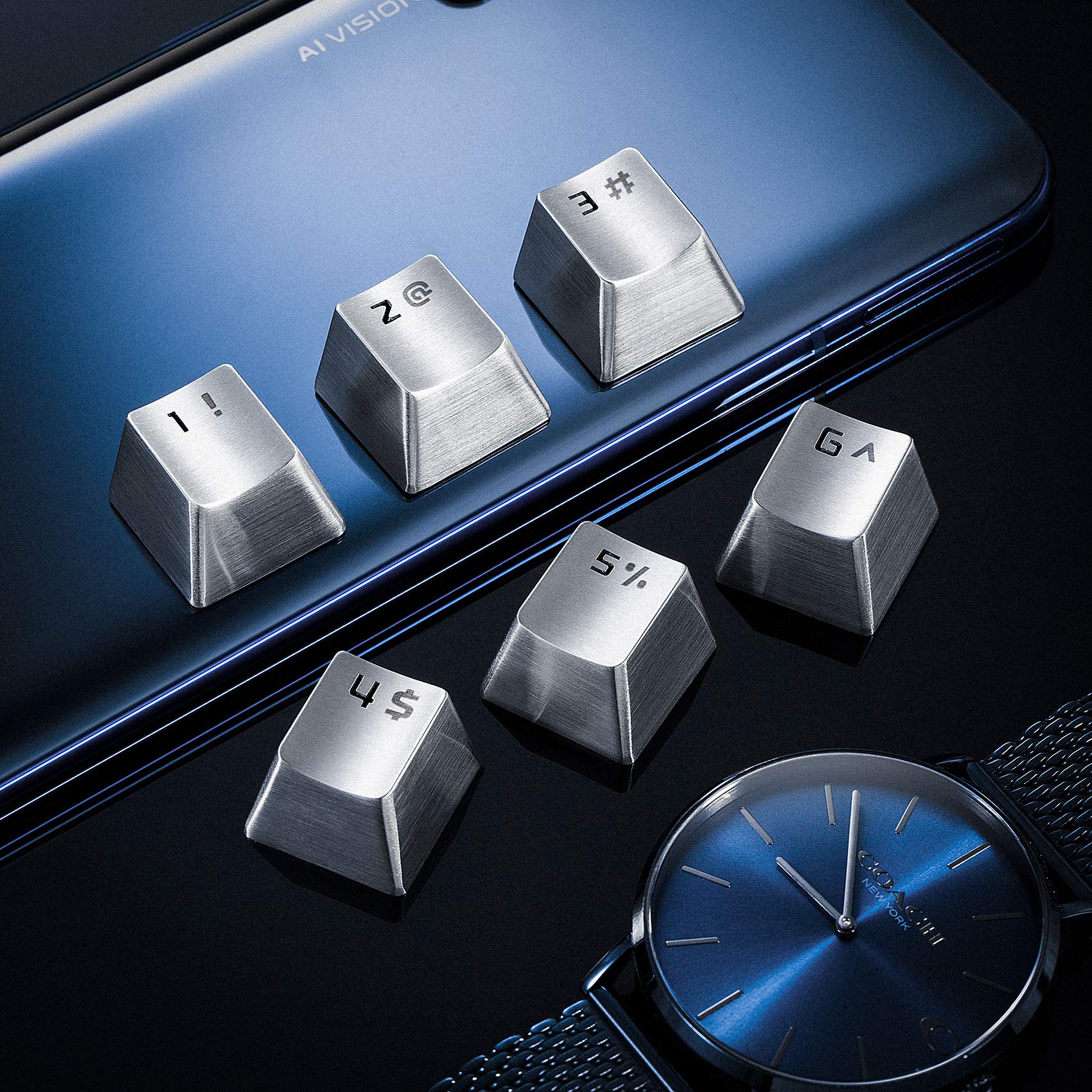 Qupei Metal Keycaps (WASDQREF+DIR.) for FPS & MOBA, OEM Mechanical Keyboard Keycaps Kit 60% Keycaps for Cherry MX Switches Gaming Keyboard Keycaps (Silver)