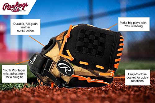 Rawlings Playmaker Camo Kids Baseball Glove for Kids 5-8 - TBall Glove – 11" - Right Hand Throw - Glove Fits on Left Hand - Make Selection Carefully