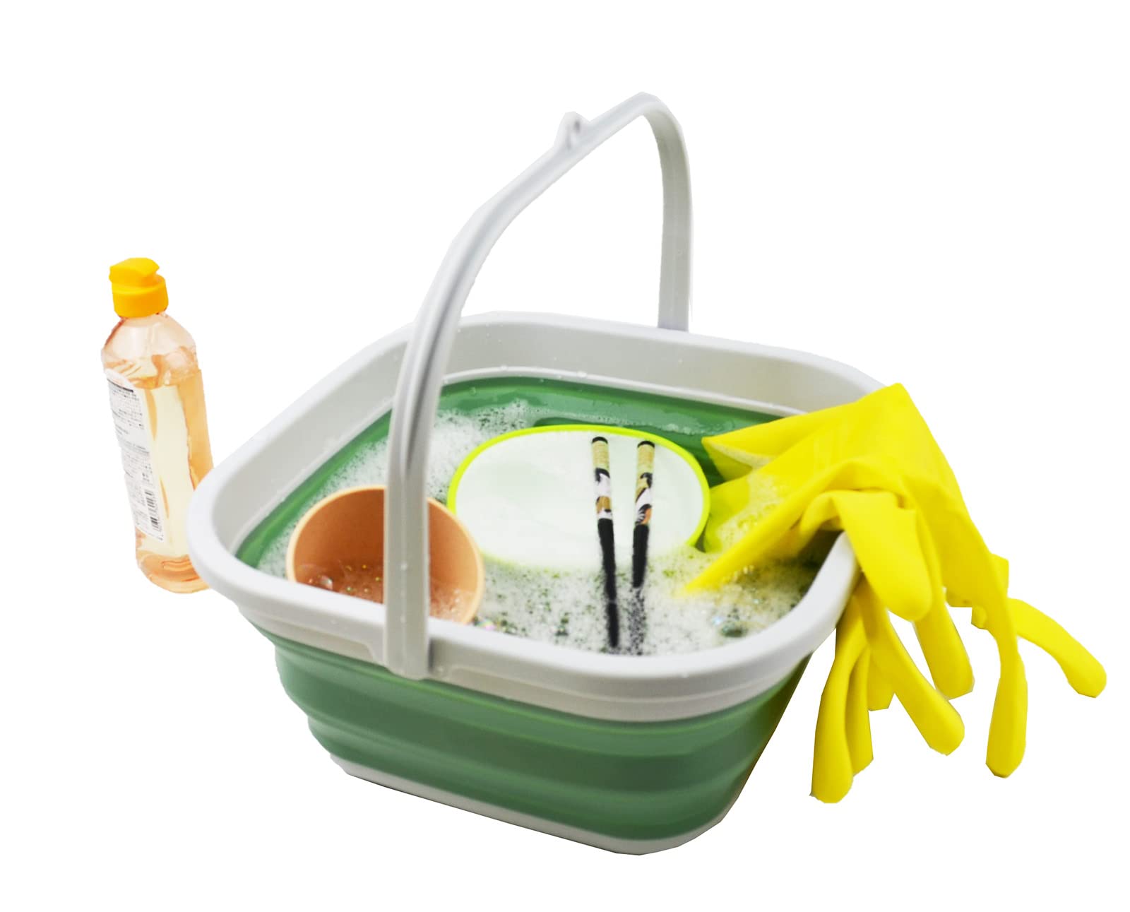SAMMART 5.5L (1.4 Gallon) Collapsible Square Handy Bucket/Foldable SquareWater Pail/Portable Tub with Handle. (Grey/Dark Sea Green)