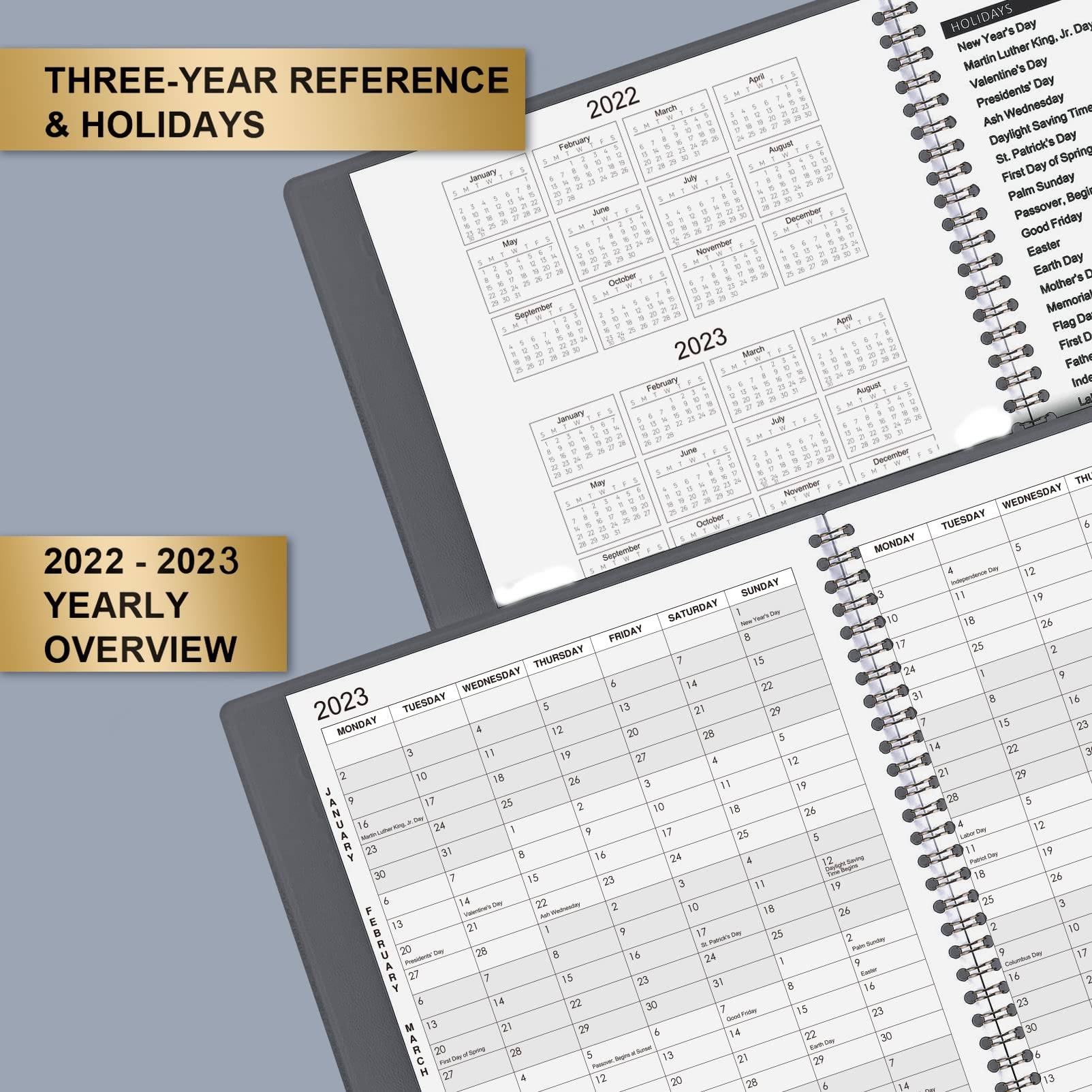 Monthly Planner 2022-2023 - 2022 Monthly Planner, Jan. 2022 - Jun. 2023, 9" x 11" Planner 2022 with Monthly Tabs, 2022 Monthly Planner with Leather Soft Cover, Twin-Wire Binding, Inner Pocket