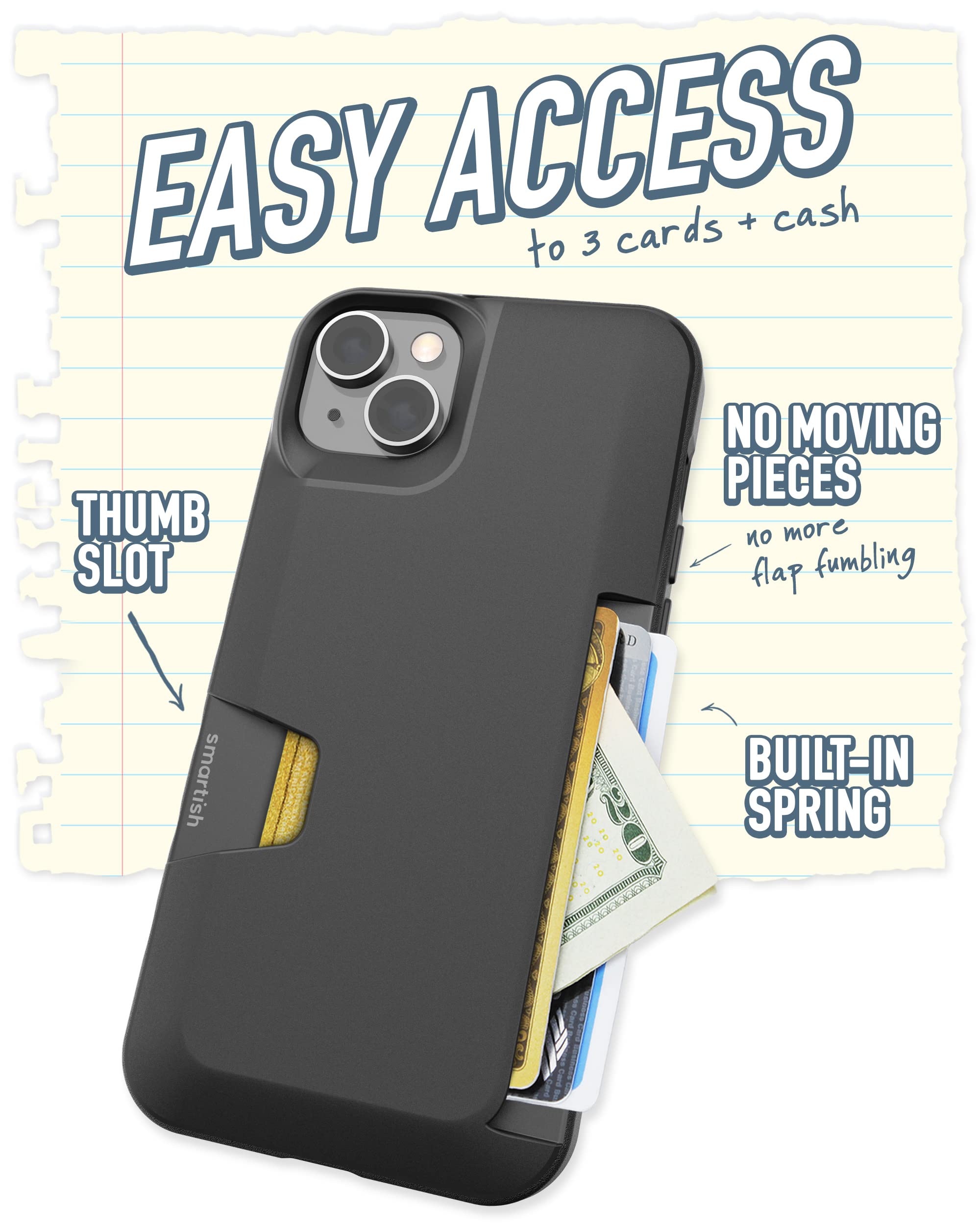 Smartish® iPhone 14 Plus Wallet Case - Wallet Slayer Vol. 1 [Slim + Protective] Credit Card Holder - Drop Tested Hidden Card Slot Cover Compatible with Apple iPhone 14 Plus - Black Tie Affair