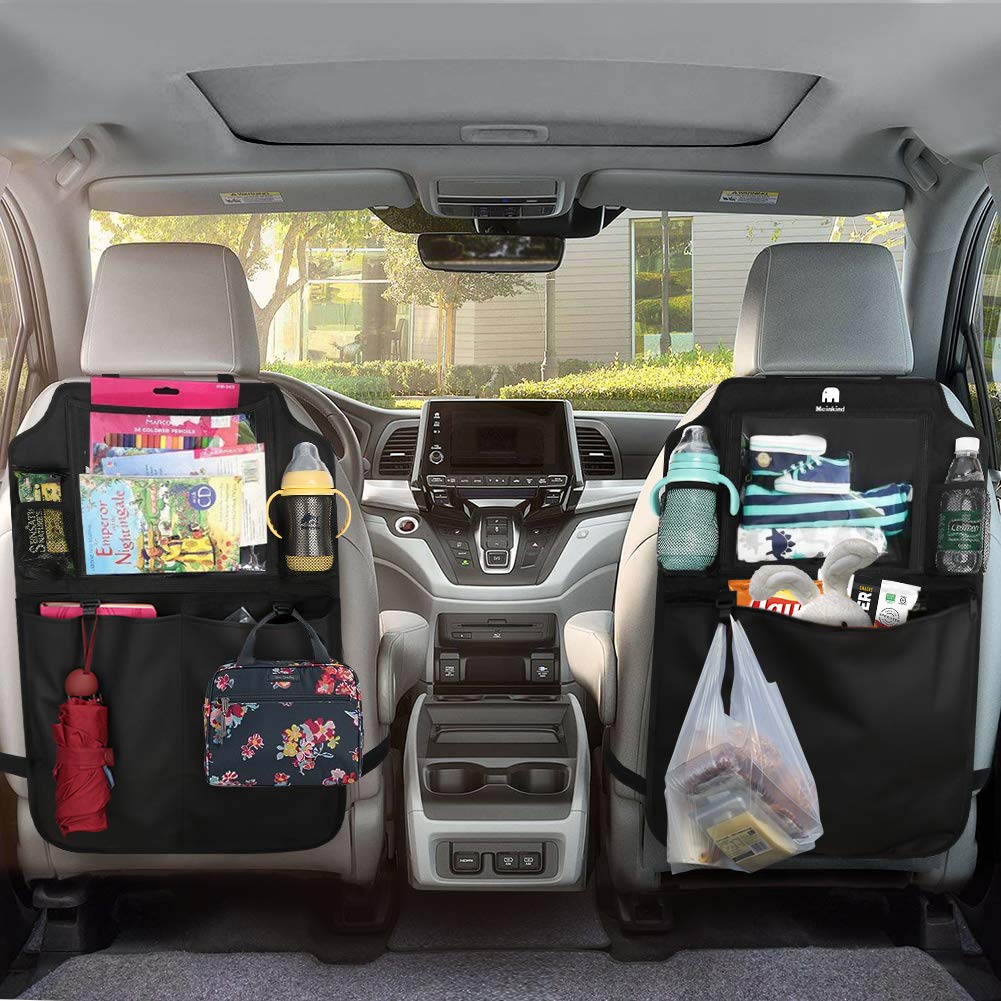 Meinkind Car Backseat Organizer, 2-Pcs Car Seat Protector Back Seat Organizer Kick Mats with Clear Screen Tablet Holder, Water-Proof Car Seat Organizer, Travel Organizer for Kids and Toddler, Black