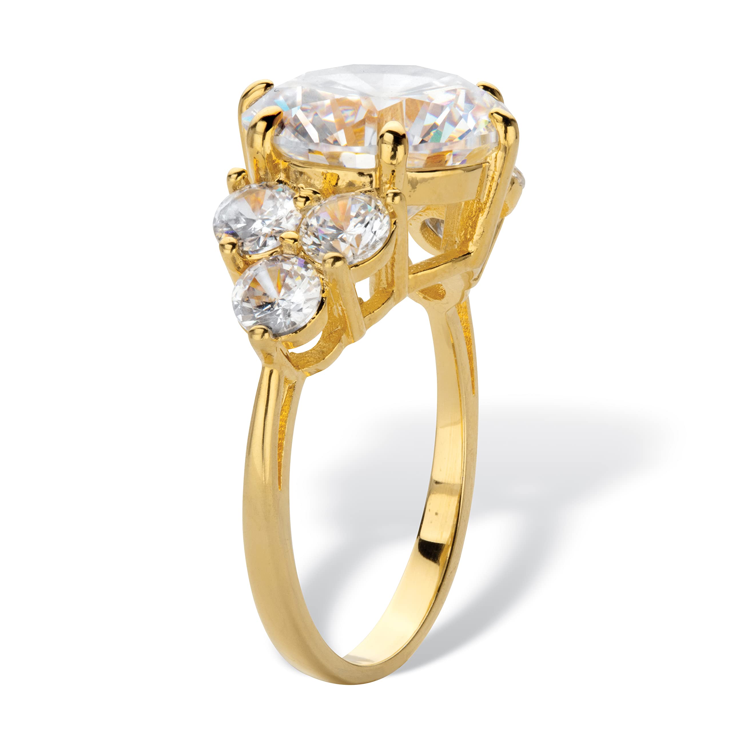 PalmBeach Jewelry Yellow Gold-Plated or Platinum-Plated Round Cubic Zirconia Cluster Engagement Ring Size 6