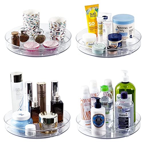 YCLADEC 4 Pack Lazy Susan 9.2" Inch Turntable Organizer Pantry Organization and Storage Container Bins Spice Rack Cabinet Rotating Condiment for Pantry Kitchen Vanity Bathroom Jewelry Holder Clear