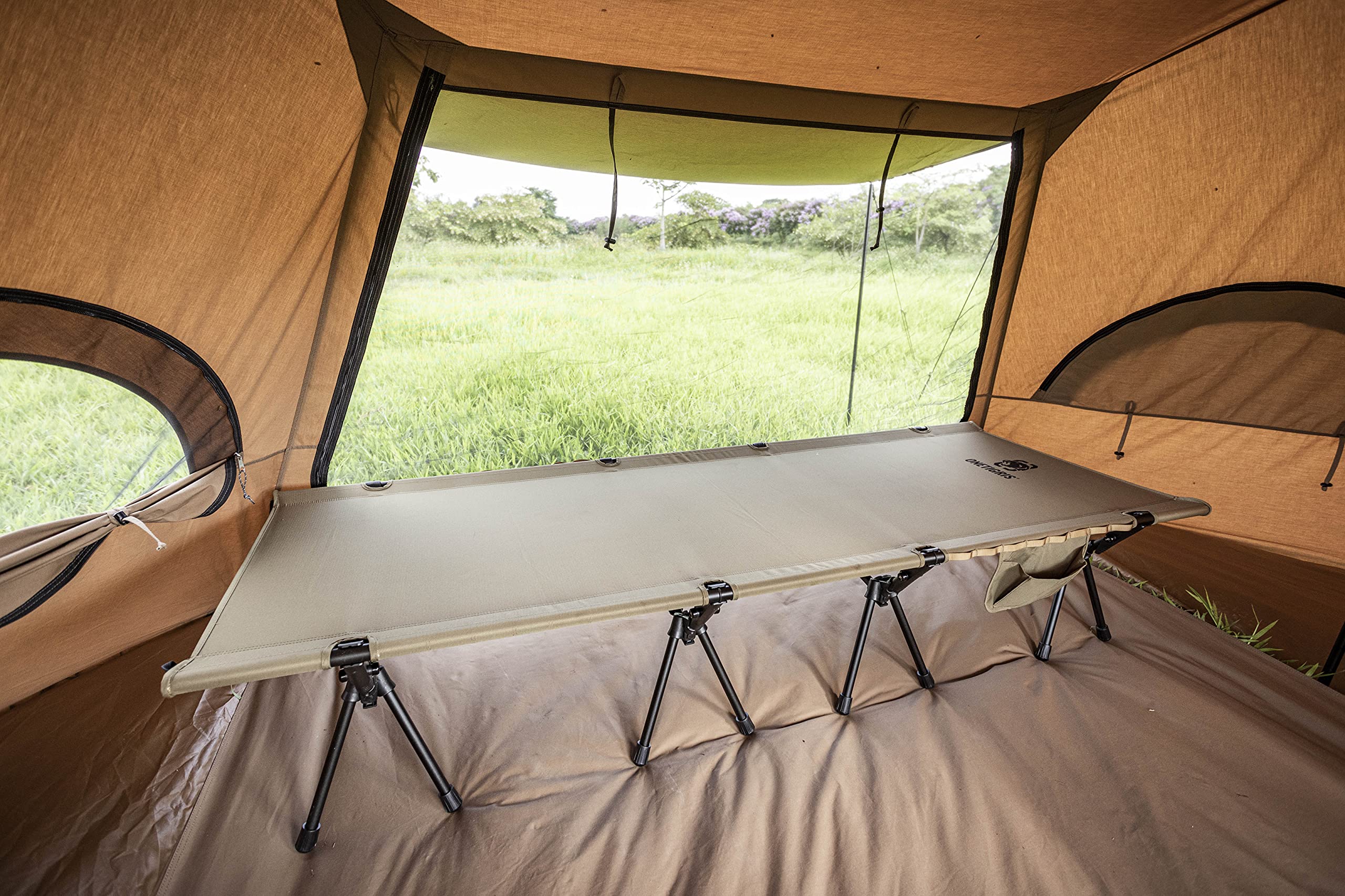 OneTigris Lightweight Camping Cot with Leg Extenders, Strong Support 330 Lbs, Durable Compact Tent Folding Bed for Adults Outdoor Overnighter Camping, Hiking, Travel, RV, Beach, Office Nap