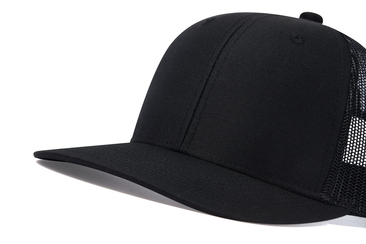 Quanhaigou Trucker Hat - Mesh Snap Back - Unisex Adjustable Baseball Cap - Outdoor Hats for Men Women (Black)