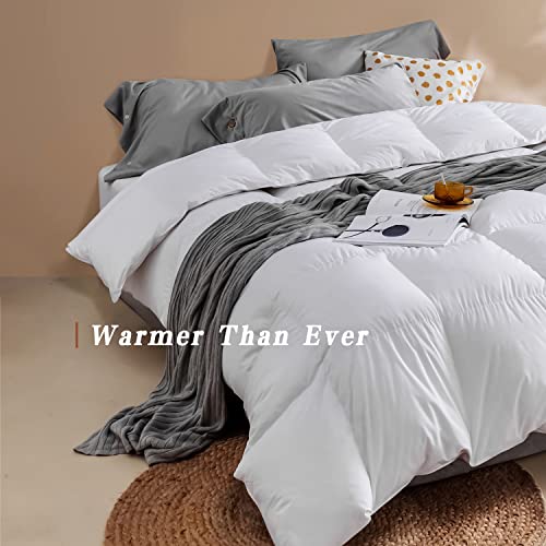 zzlamb Lightweight Down Feather Comforter Queen Size, All Season Medium Warm Down Duvet Insert Fluffy Down Blanket, Soft Cotton-Blended Shell Down Proof Duvet with Corner Tabs, 90x90 inches White