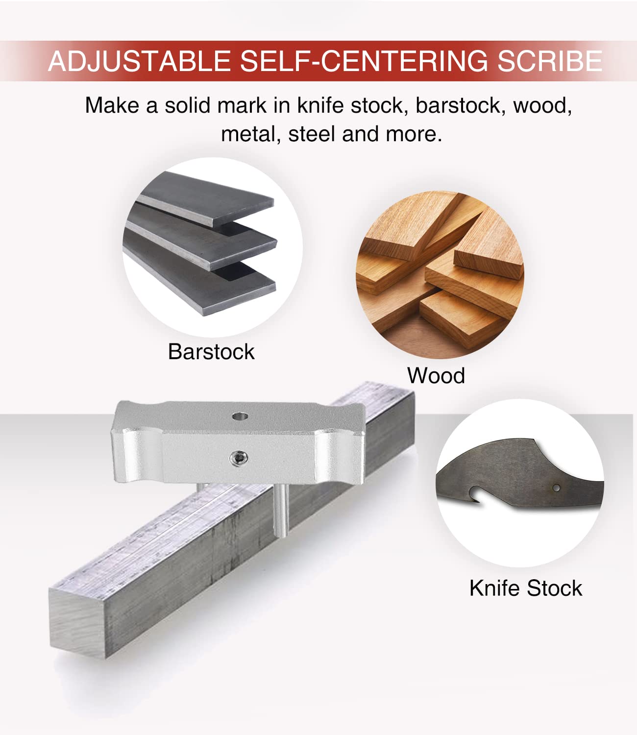 sixcow Aluminum Self Centering Scribe Doweling Jig, Center Scribe Scriber, Marking Centerline Tool for Knife, Metal, Barstock, Wood, etc