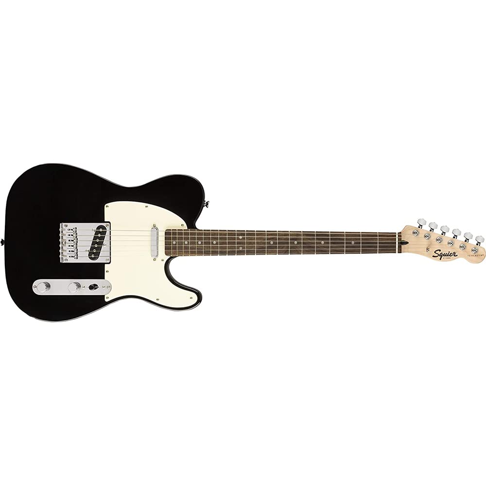 Squier by Fender Bullet Telecaster Laurel Fingerboard (Black) with Fender Pro 10ft Instrument Cable, Fender Celluloid Guitar 12-Pack Picks, and Fender 2" Guitar Straps