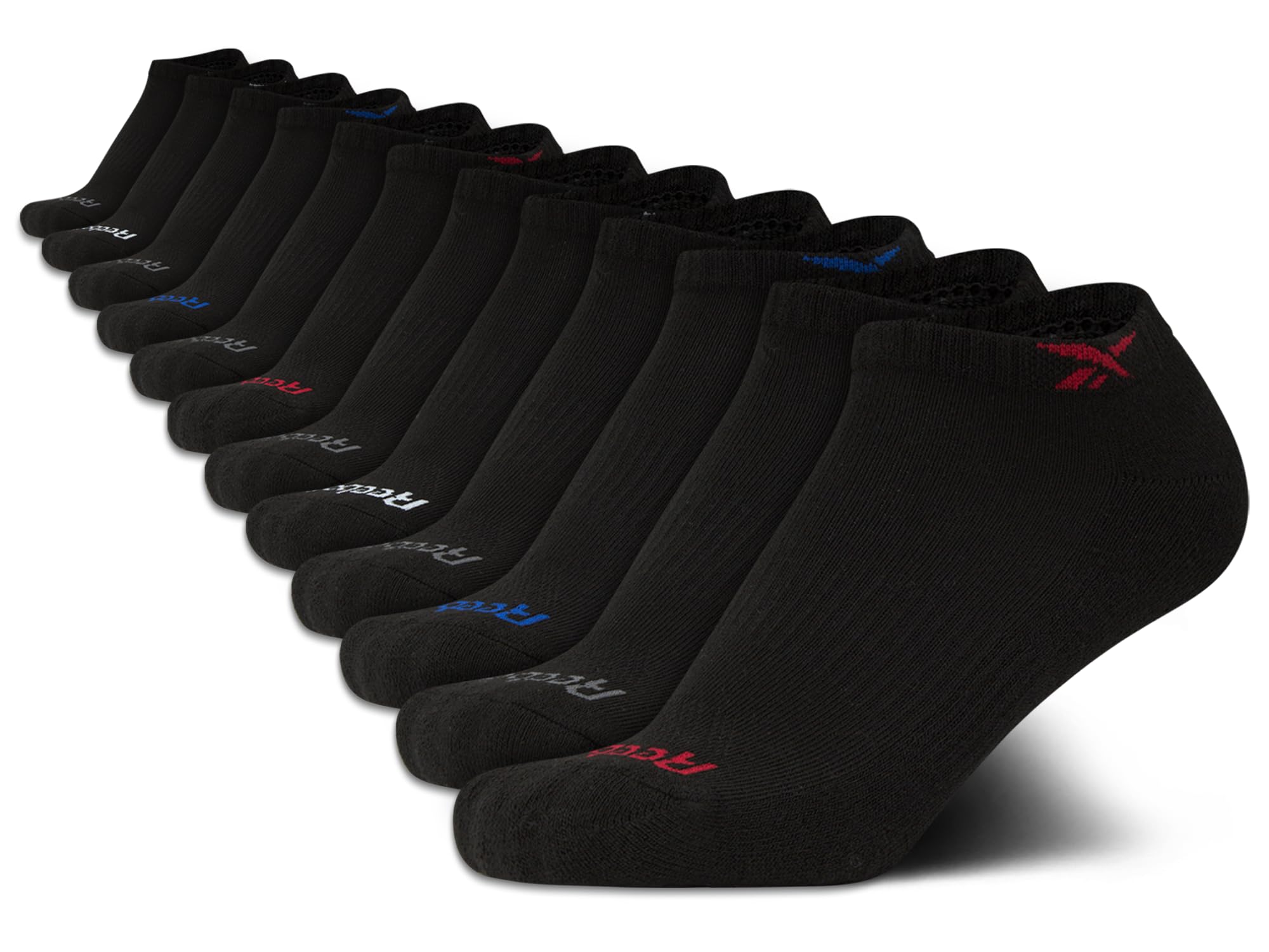 Reebok Boys' Low Cut Socks - 12 Pack Stretch Performance No Show Socks with Arch Support - Cushioned Athletic Socks for Boys, Size Large, Jet Black
