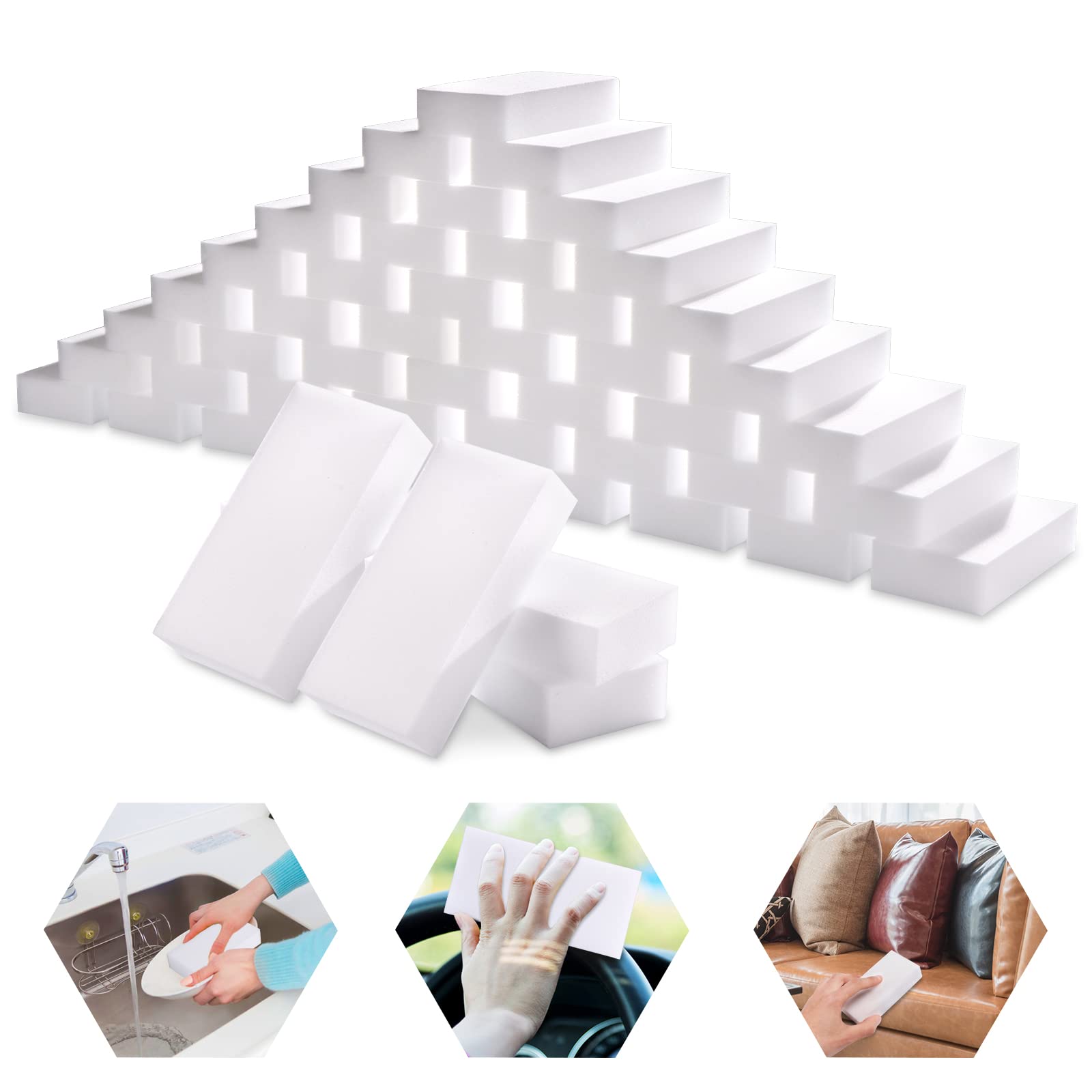Magic Eraser Sponge,100 Pack Melamine Sponges Cleaning Pads in Bulk,Extra Large and Durable, Household Cleaning Sponge for All Surfaces, Kitchen Dishes, Car, Sink, Shoe, Bathroom, Leather, Wall