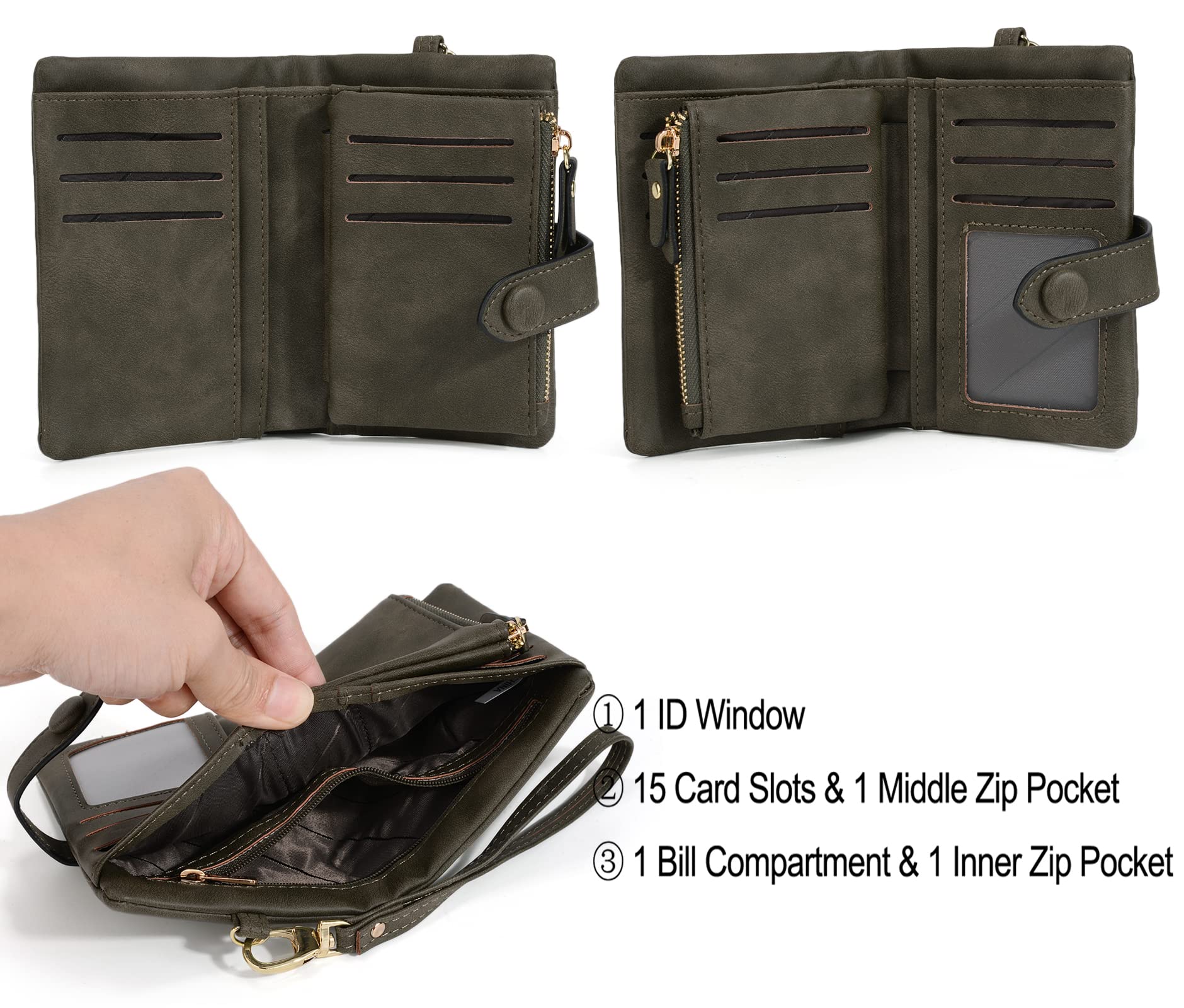 UTO Wallet for Women Leather Vegan Small Card Holder Zipper Coin Purse with Wristlet