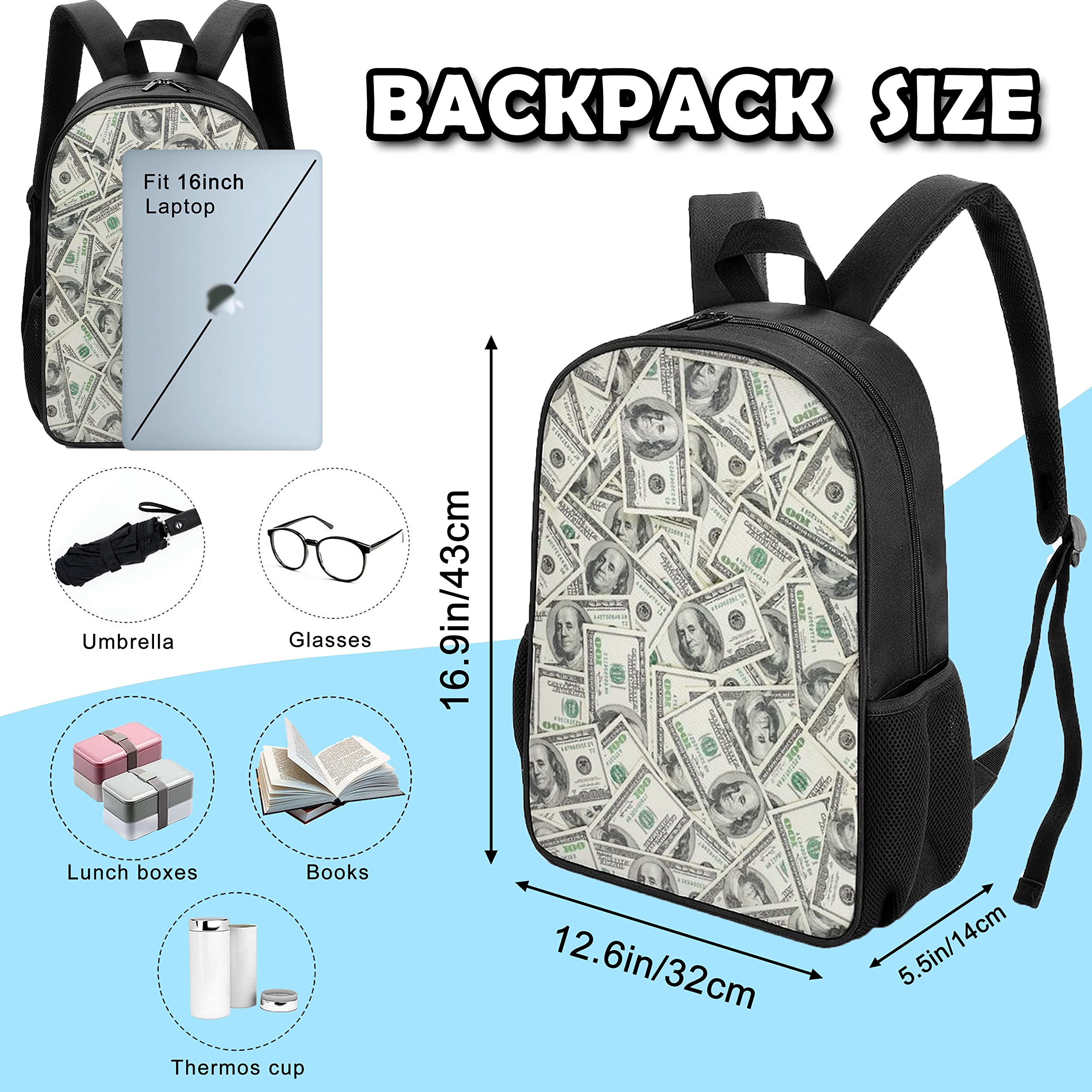 LEOPOM Money Laptop Backpack Lightweight Large School Bookbags - 17 inch
