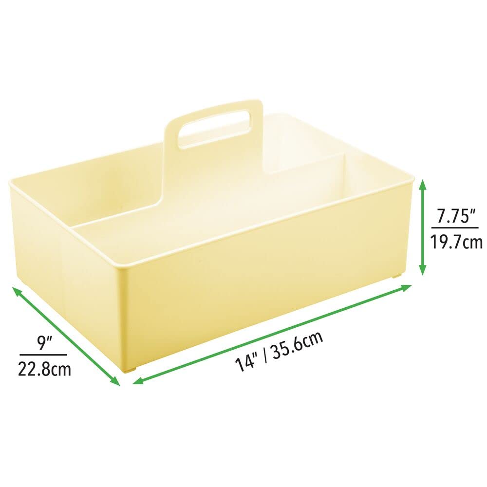 mDesign Large Plastic Divided Baby Nursery Storage Caddy Tote Bin with Handle, Holds Bottles, Spoons, Bibs, Pacifiers, Diapers, Wipes, Lotion - Ligne Collection, Light Yellow