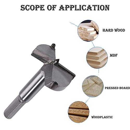 Utoolmart Forstner Drill Bits, 50mm Cemented Carbide Wood Cutter Tool, Hex Shank Woodworking Hole Saw Cutter, 80mm Length Woodworking Hole Boring Bit, Gray, 1 Pcs