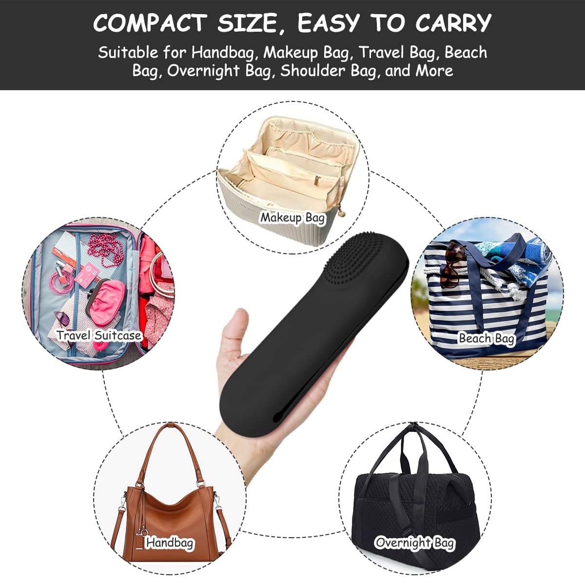 Xabzhzn Silicone Makeup Brush Holder Case, Full Sized & Larger Brushes Fit, Cosmetic Brush Holder Organizer, Silicon Make Up Brush Container for Travel, Daily Use, Black (Makeup Brushes Not Included)