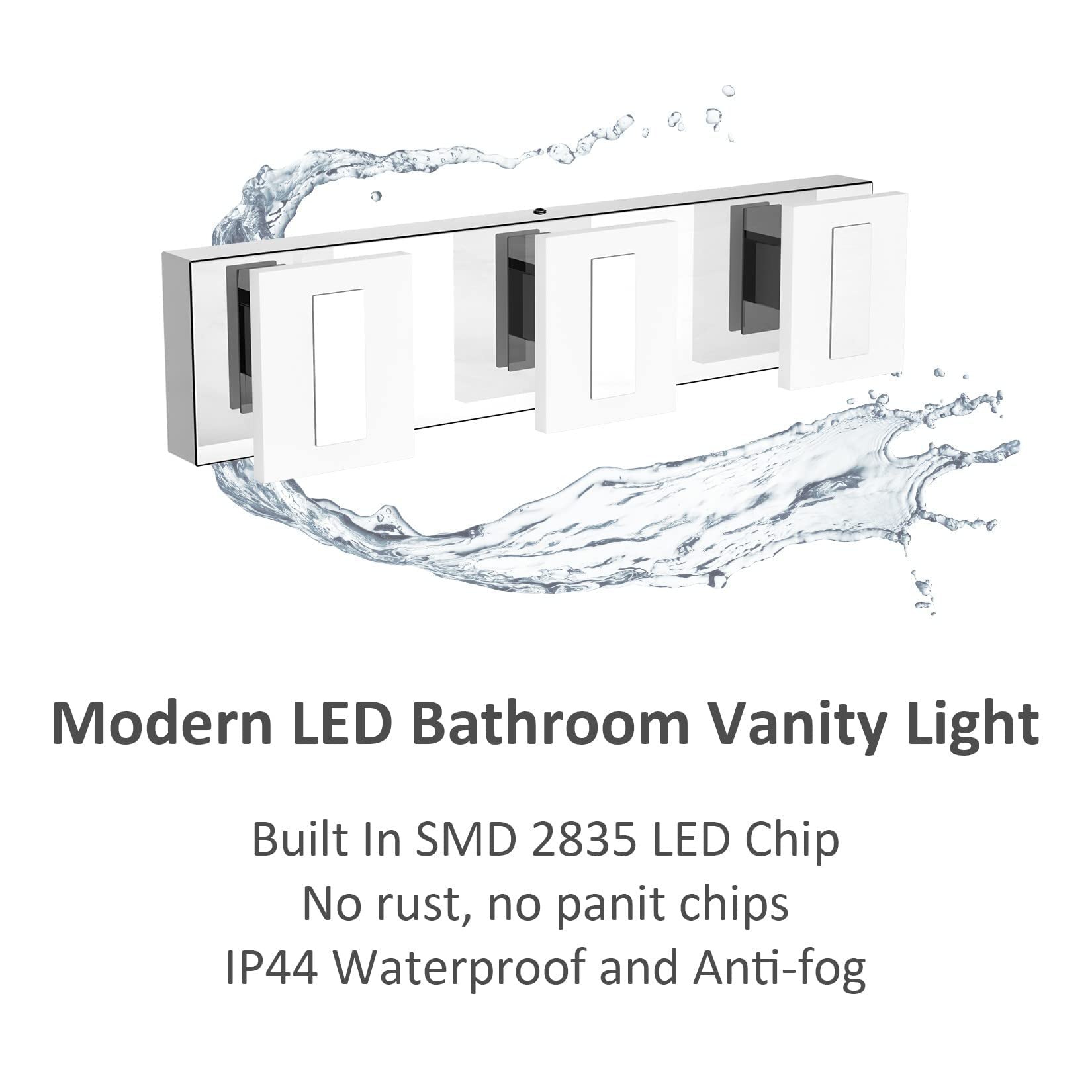 Ralbay 3-Light Modern LED Vanity Lights for Bathroom, Acrylic Stainless Steel Bathroom Wall Light Fixtures Over Mirror, Chrome 6000K