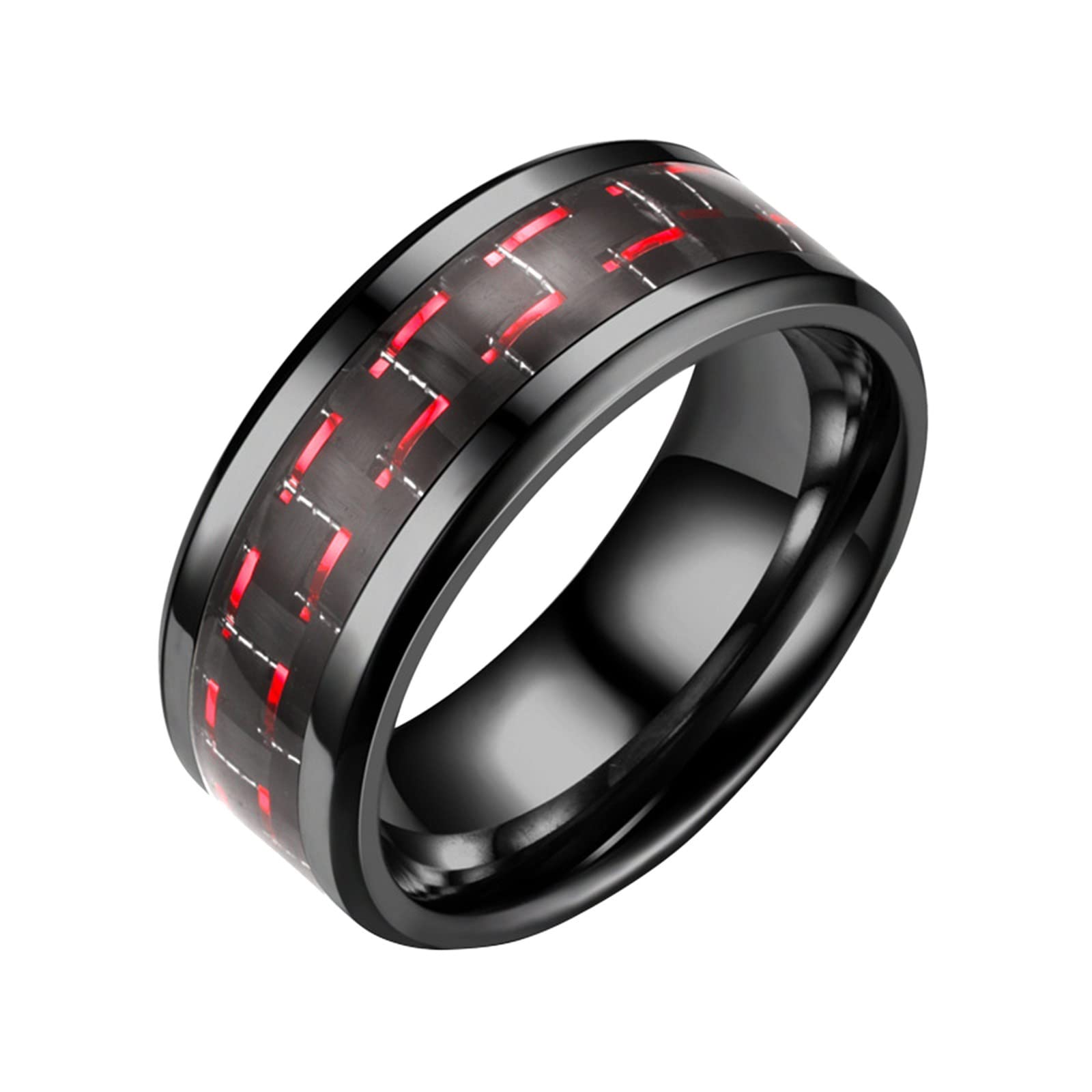 Titanium Carbon Propose Band Ring for Women Dragon Beveled Edges Fingering Wedding for Men, Size 6-12 (Red-B, 10)