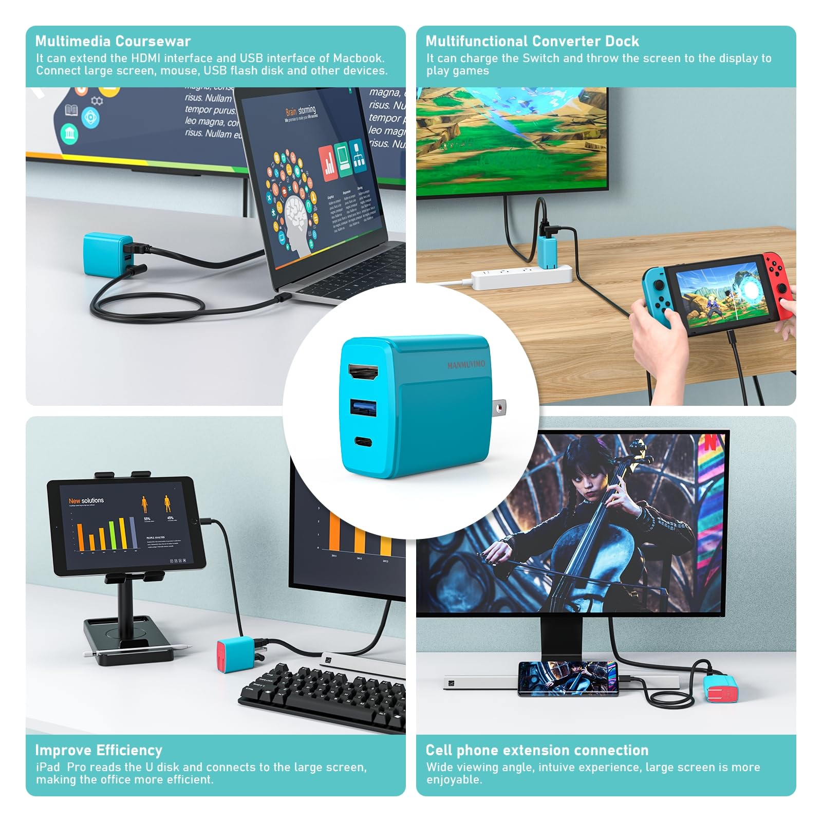 Switch Dock Charger HDMI Adapter for Nintendo Switch/OLED, Switch Docking Station Replacement for Original Dock Set, Portable 30W High-Speed with USB 3.0 Port, USB-C to USB-C Cable(Blue)