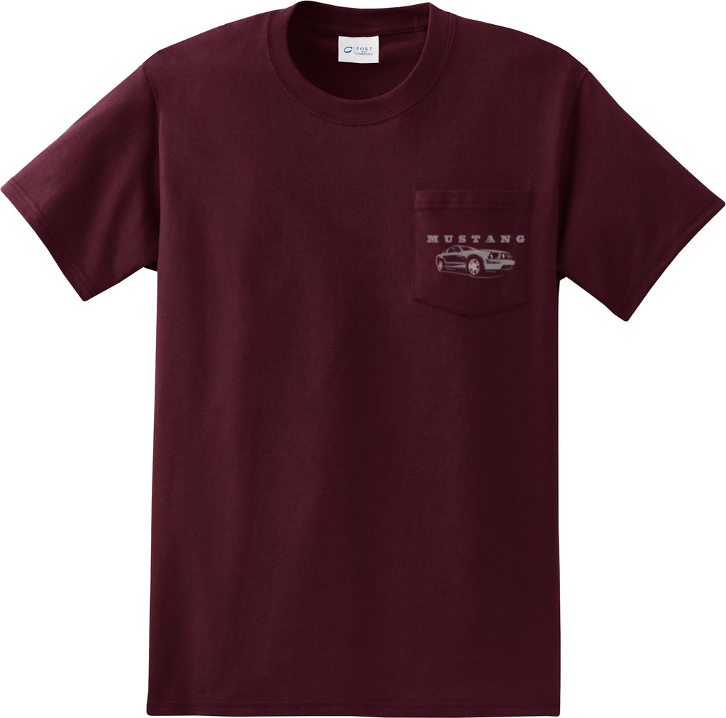 Mens Ford Mustang with Grill (Pocket Print) Pocket Shirt, Maroon, Large