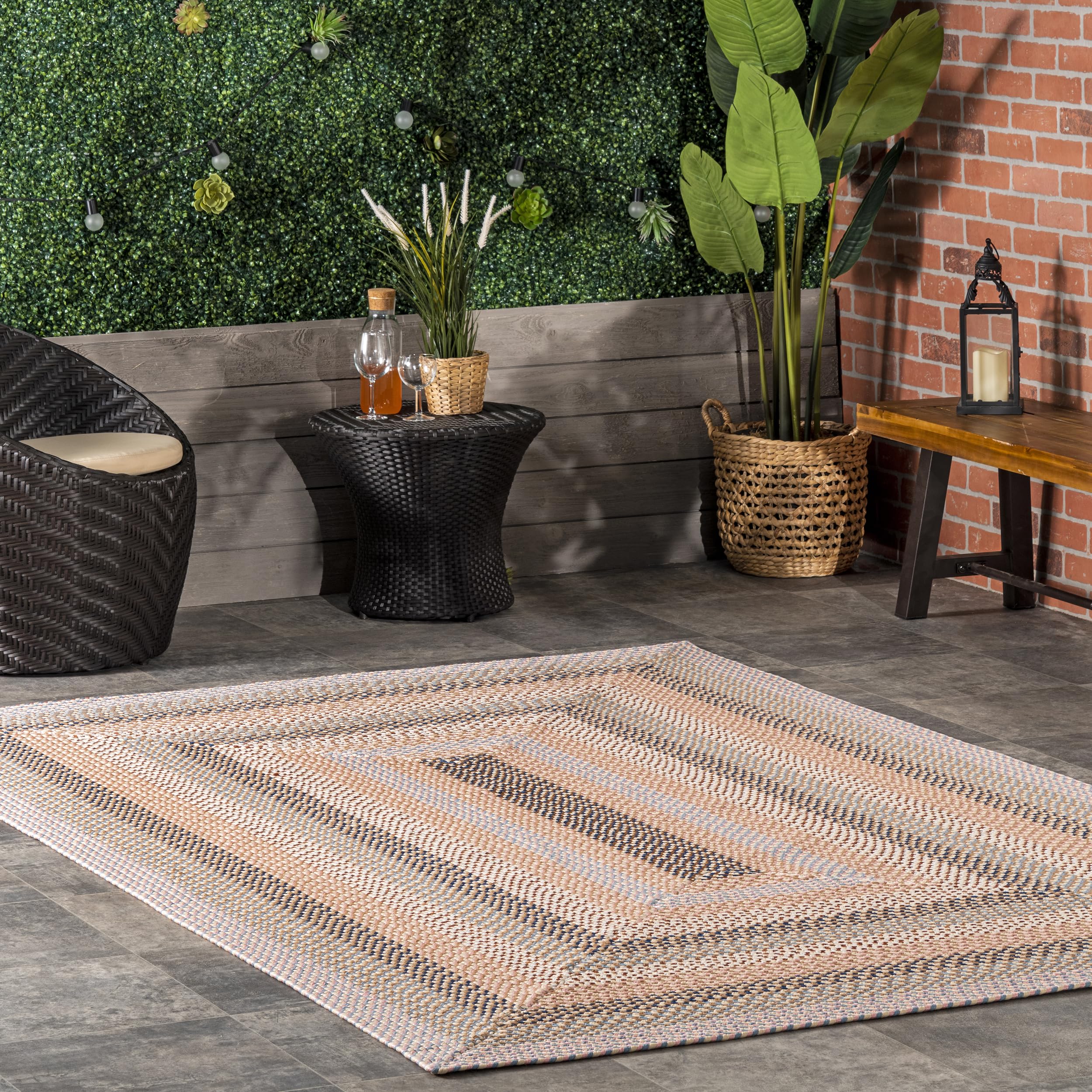 nuLOOM Gwyneth Braided Stripes Indoor/Outdoor Area Rug, 5x8, Beige Multi