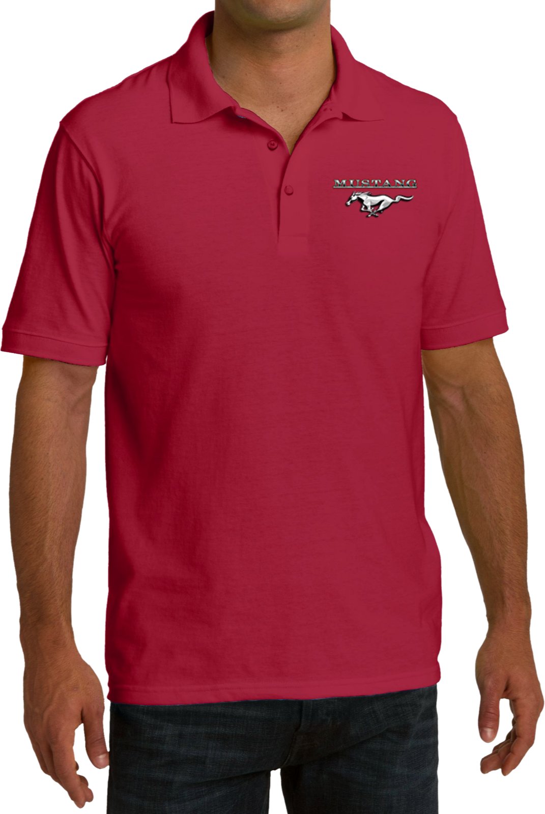 Mens Ford Polo Mustang Pocket Print Pique Polo Shirt, Red, 3XL