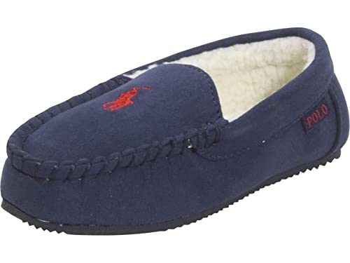 POLO RALPH LAUREN Boy's Dezi IV Moccasin Slipper (Big Kid) Navy Microsuede/Red Pony Player 5 Big Kid M