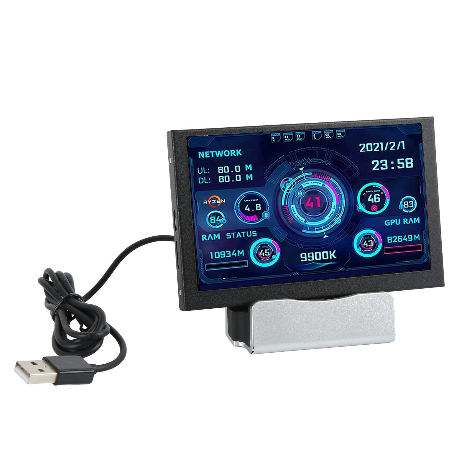 Zunate 5 Inch IPS USB Screen, Multiple Theme Computer Monitor, PC CPU GPU Data Monitor, AIDA64 PC Temperature Display USB C Sub Screen for PC Computer Case