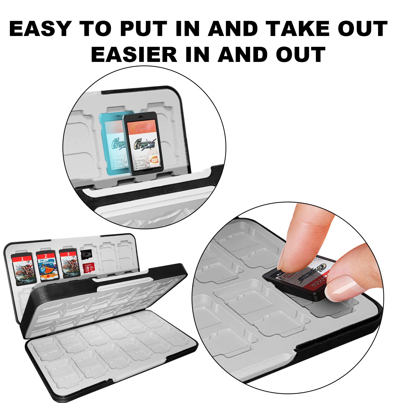 Switch Game Case with 48 for Nintendo Game Card Slots and 96 Micro SD Card Slots Game Holder Compatible Micro SD Card Slots Compact Switch Cartridge Case Compact & Portable Game Storage Case