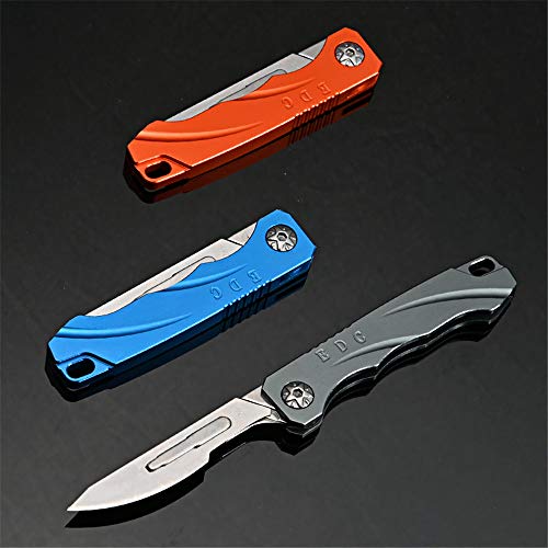 SZHOWORLD Mini EDC Pocket Knife,Aluminium Alloy Handle Carbon Steel Blade Folding Knife with 10 Extra Replaceable Blades,Portable Lightweight and Compact (Grey)
