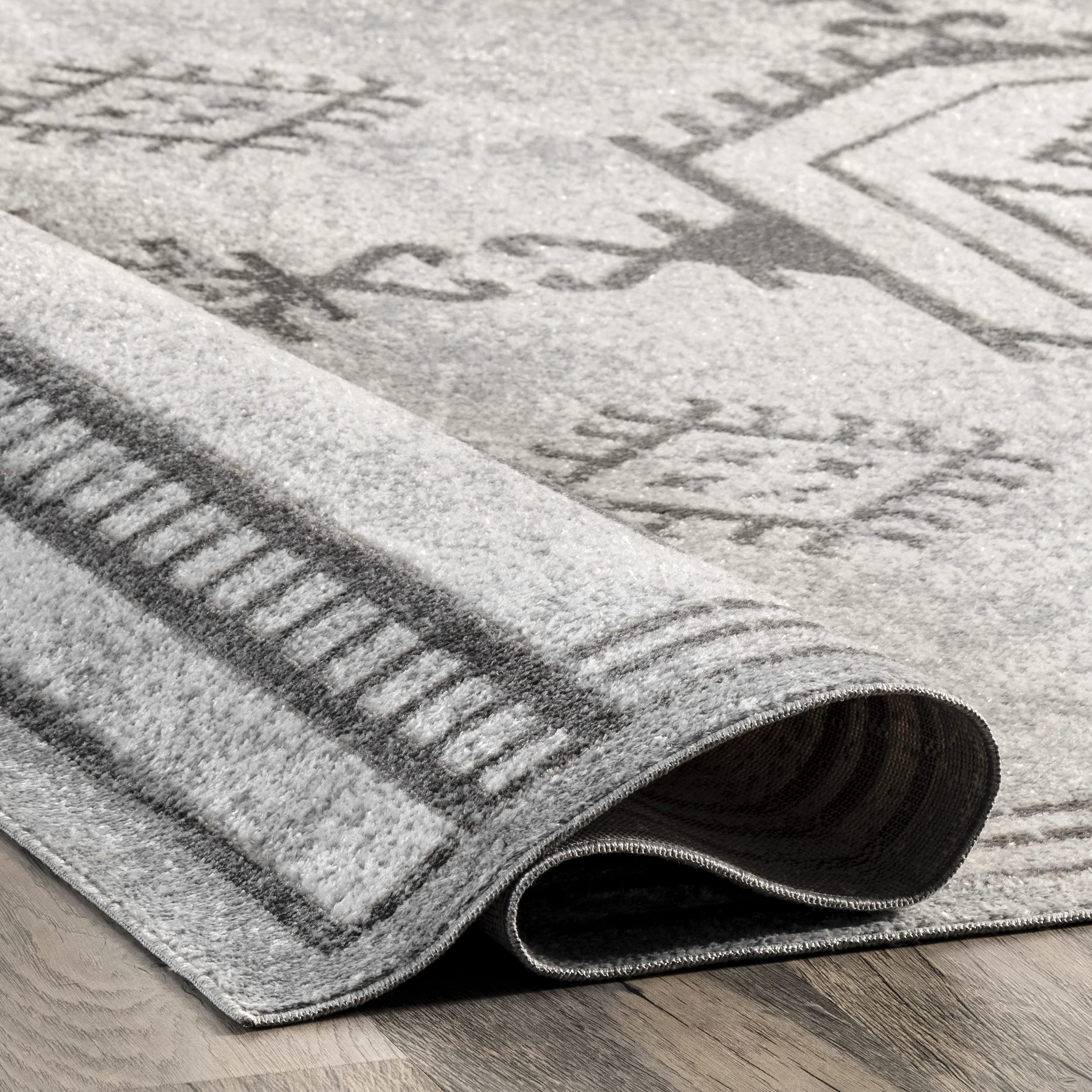 nuLOOM Kyleigh Machine Washable Southwestern Area Rug, 5x8, Light Grey