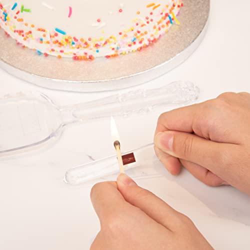 Restaurantware Pastry Tek 9.4 x 2.2 Inch Cake Server With Matches 1 Serrated Edge Dessert Server - Sliding Storage Compartment Disposable Clear Plastic Pie Server Matches Included