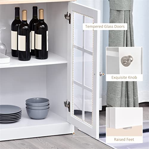YDXNY Kitchen Buffet, Pantry with 3 Cabinets, 2 Shelves and Large Countertop, Tall White Cabinet