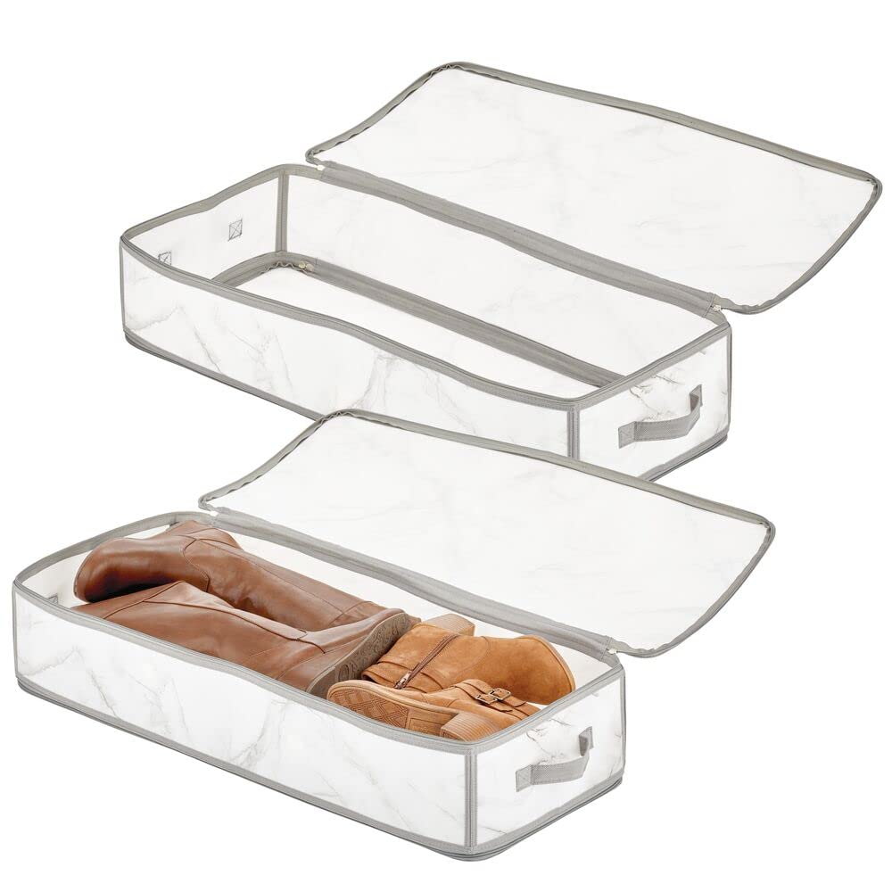 mDesign Plastic Closet Storage Organizer Zipper Bag with Pull Handle; for Bedroom, Hallway, Entryway, Nursery, Closets, Clothes, Toys, Blankets, Linens, 2 Pack - Marble
