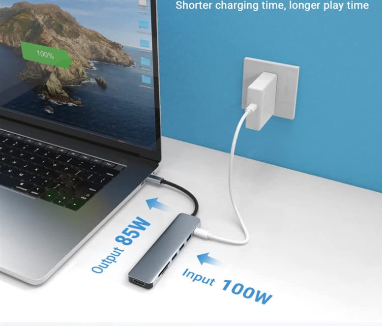 USB C Hub,7 in 1 USB C to HDMI Multport Adapter,Compatible for MacBook Pro, Chromebook, XPS, and USB C Devices (4K HDMI+100W PD+USB3.0 +USB2.0 * 2+SD/TF Card Reader)