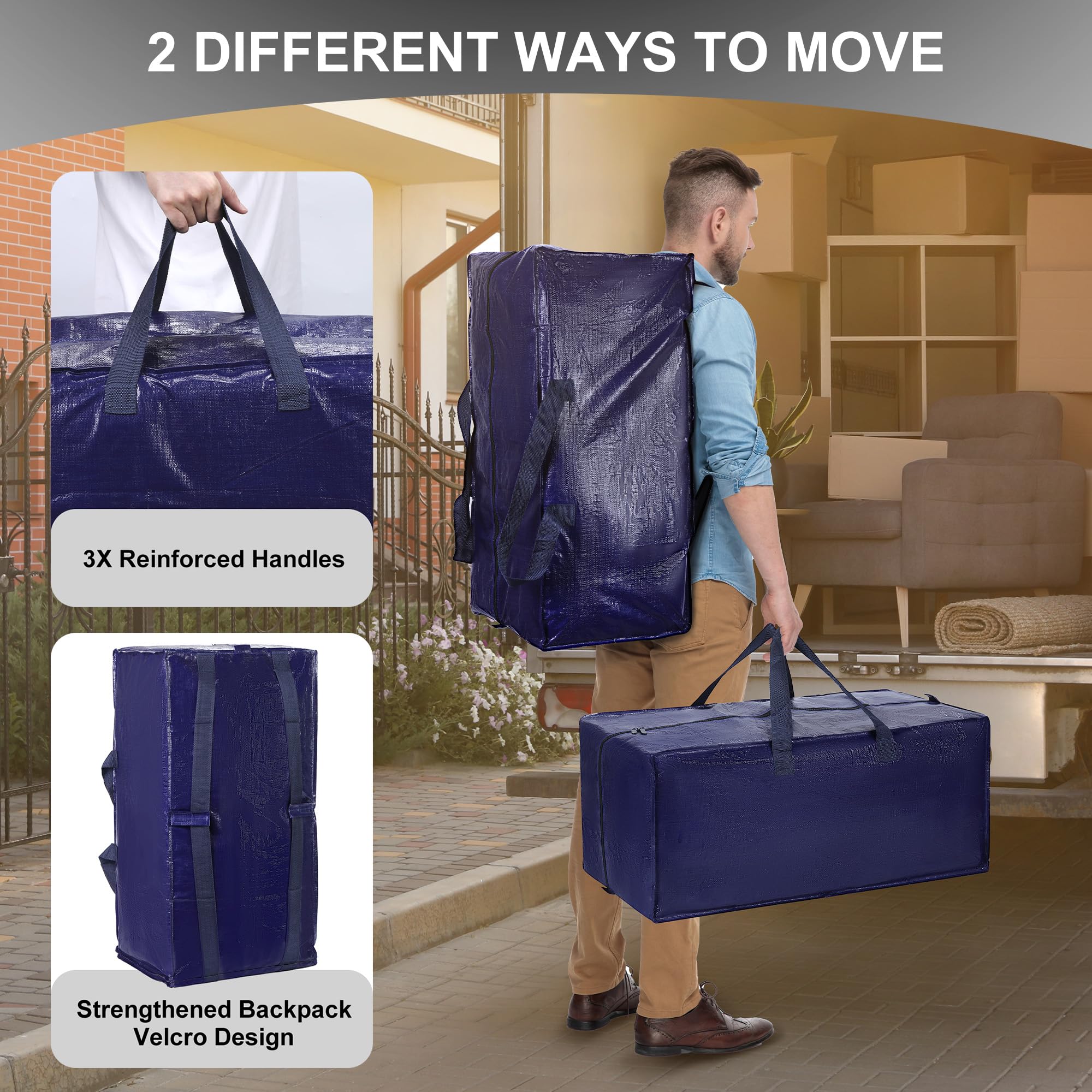 Moving Bags Heavy Duty Extra Large - 7 Pack Moving Boxes Storage Totes with Zippers & Backpack Straps Strong Handles, Clothes Storage Containers for Space Saving Moving Storage, Navy Blue