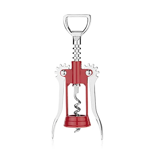 True Soar Winged Corkscrew Wine Opener - Self Centering Worm, Stainless Steel, Manual Wine Bottle Opener, Red