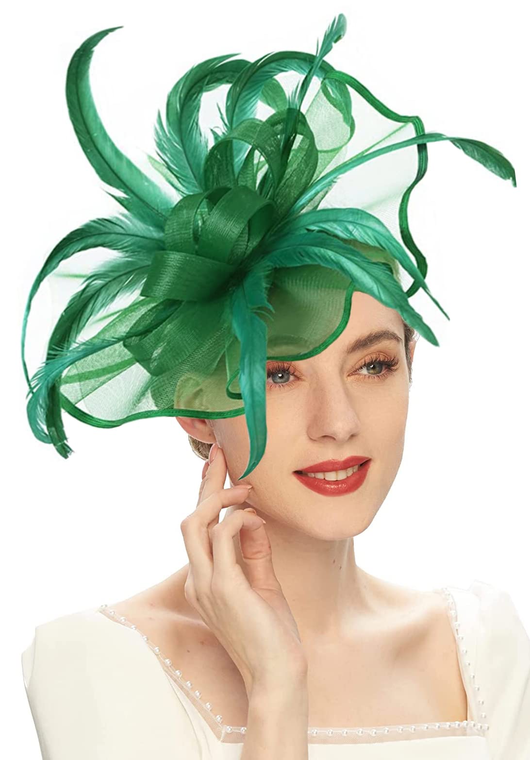 ORIDOOR Sinamay Fascinator Flower Feathers Pillbox Hat Headband Hair Clips for Derby Cocktail Wedding Tea Party A Green,One Size