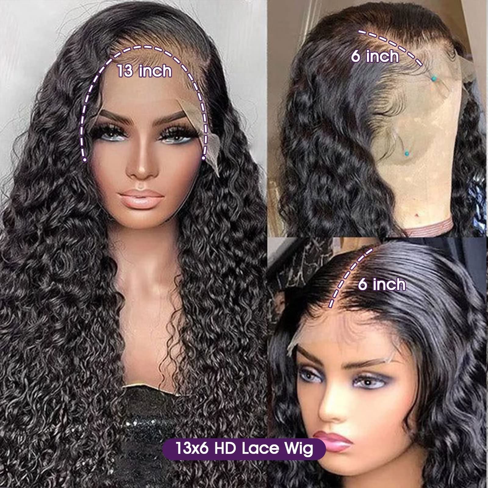 Lemoda 30Inch 12A Full 13x6 Indian Water Wave Lace Front Virgin Human Hair Wigs 180 Density Deep Wave 13x6 HD Lace Frontal Wigs