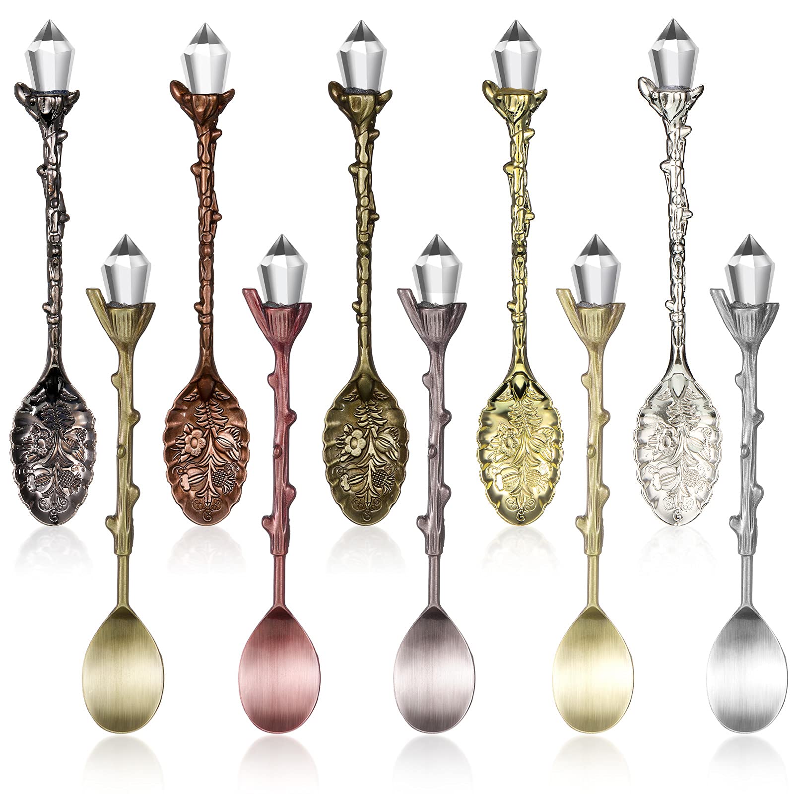 Retro Spoons Set Crystal Alloy Coffee Spoons Decorative Tea Spoons Vintage Carved Spoons Stereoscopic Teaspoons Dessert Spoons for Cafe Tableware (10)
