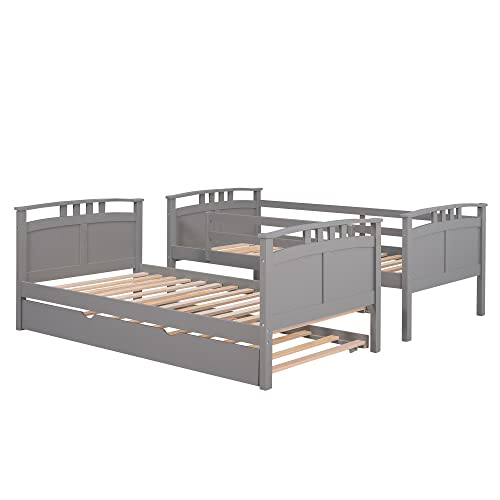 Lifeand Twin-Over-Twin Bunk Bed with Twin size Trundle,Separable Bunk Bed for Bedroom,Gray