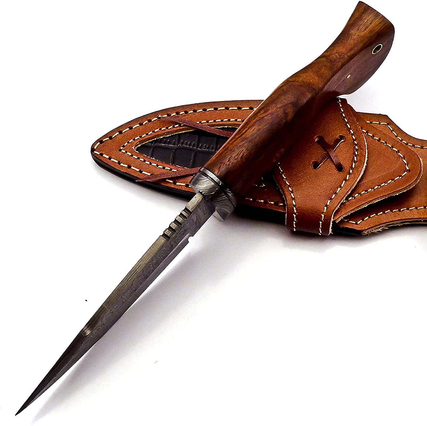 onlyhandmade 10 Inch Damascus knife Handmade Hunting Knife with Sheath Fixed blade knife Non-Slip Wood Handle (Brown)