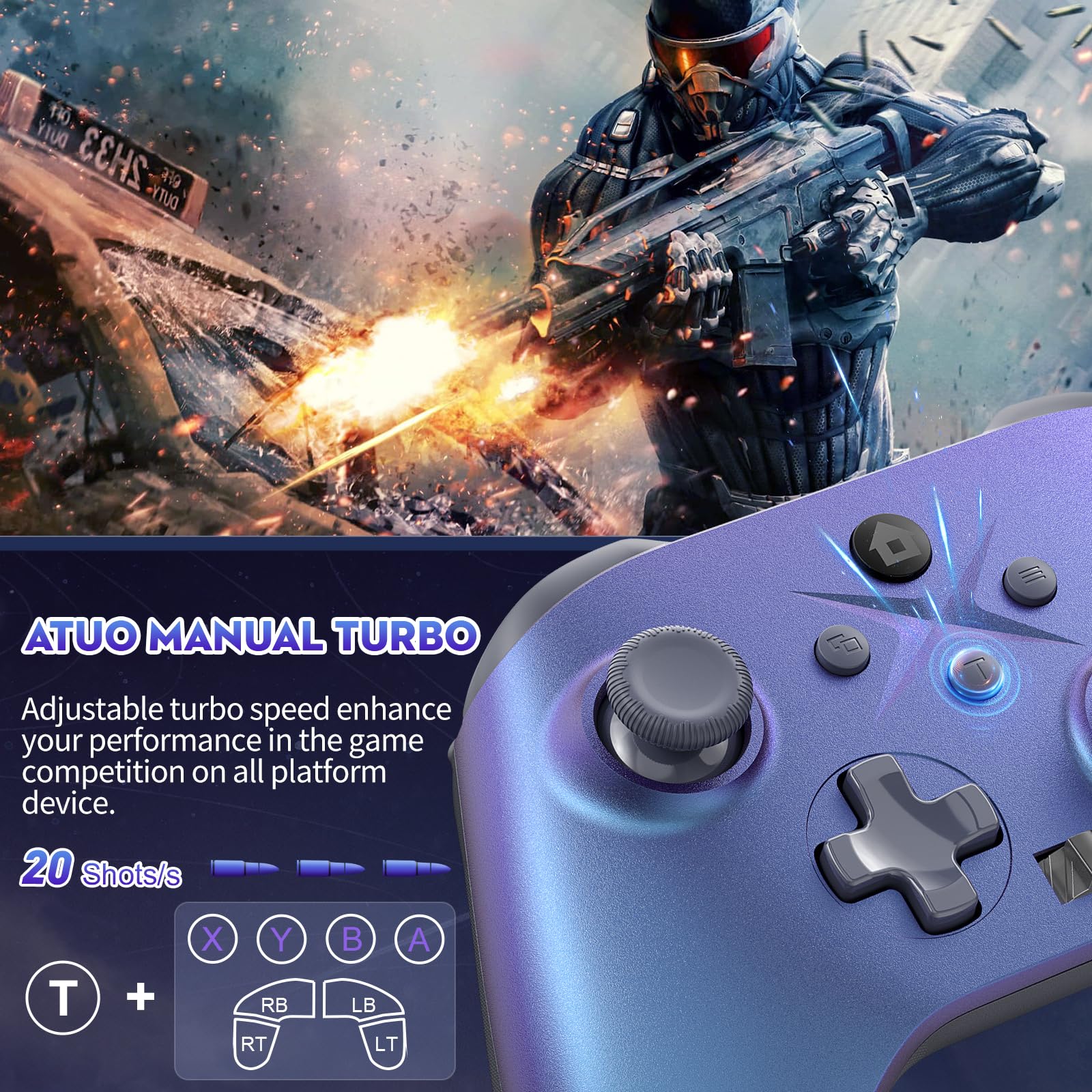 LENISUOLE Wireless Controller Replacement for Xbox Series, Compatible with Xbox One/X/S/Xbox Series S/X Gamepad Support Built-in Dual Vibration and Turbo Funtion/3.5mm Audio Jack-Blue