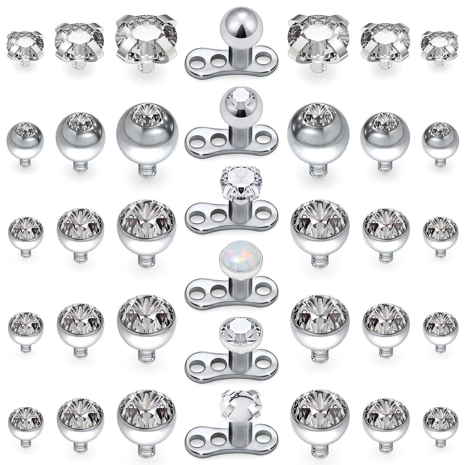 Ocptiy Dermal Piercing Jewelry Tops Base Kit 14G G23 Titanium Dermal Anchor Internally Threaded Stainless Surgical Steel Turquoise Opal Diamond Dermal Replacement Stud Piercing Ball Jewelry Women Men