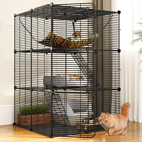 YITAHOME 3-Tiers Cat Cages DIY Catio Indoor Cat Enclosures Metal Cat Playpen with Free Hammock Ideal for 1-2 Cats