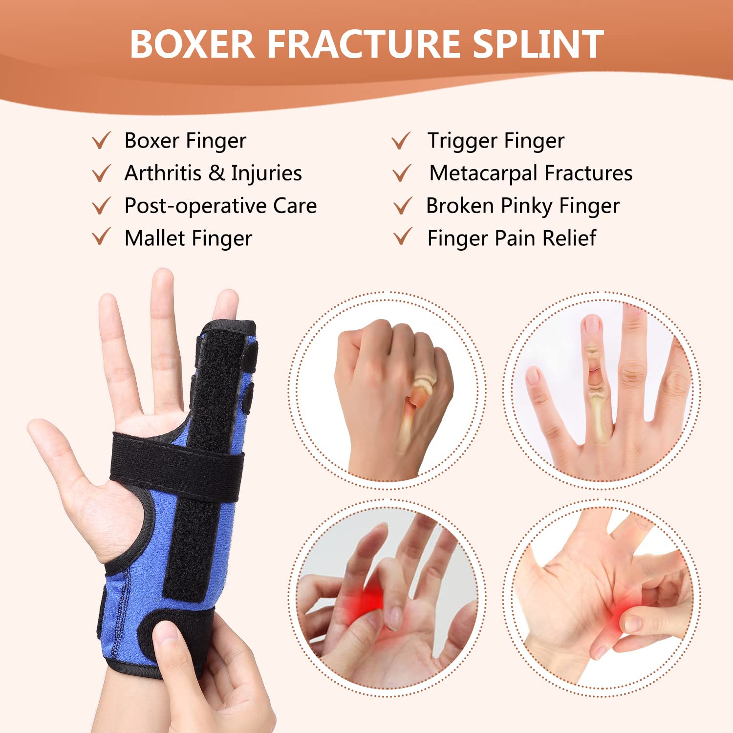Pinky Finger Splint 4th or 5th Two Finger Splint Metacarpal Finger Splint Hand Brace Knuckle Fracture Splint Finger Immobilizer for Broken Finger Trigger Finger Dislocated Arthritis Pain Relief