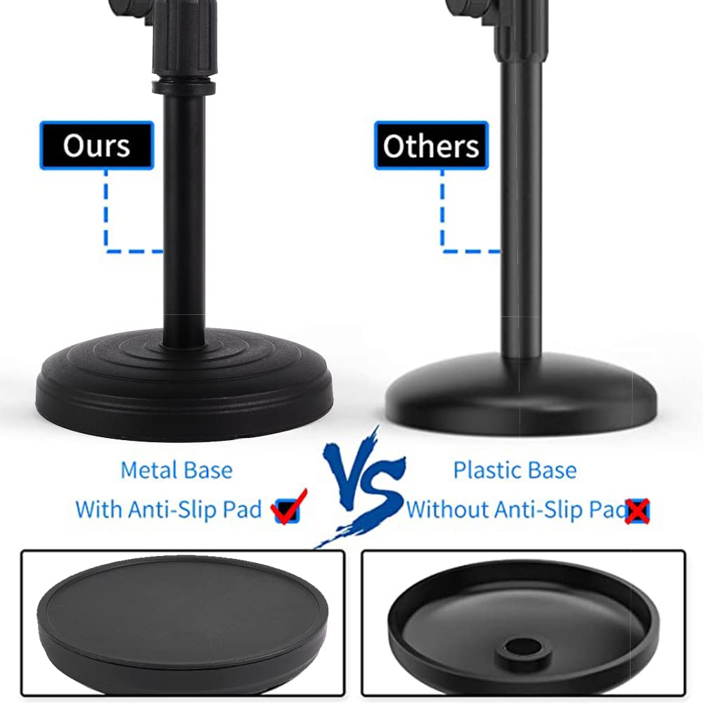 Poocar Desktop Microphone Stand,Heavy Duty Table Desk Microphone Stand with Non-Slip Metal Base, 3/8" and 5/8" Adapter Adjustable Height for Blue Yeti Snowball Spark & Other Microphone